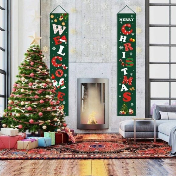 Holiday | Merry Christmas Banner Welcome Banner Green Indoor Outdoor ...